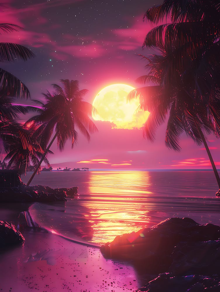 Synthwave Sunset At The Beach Art Print by BestArt – Fy!