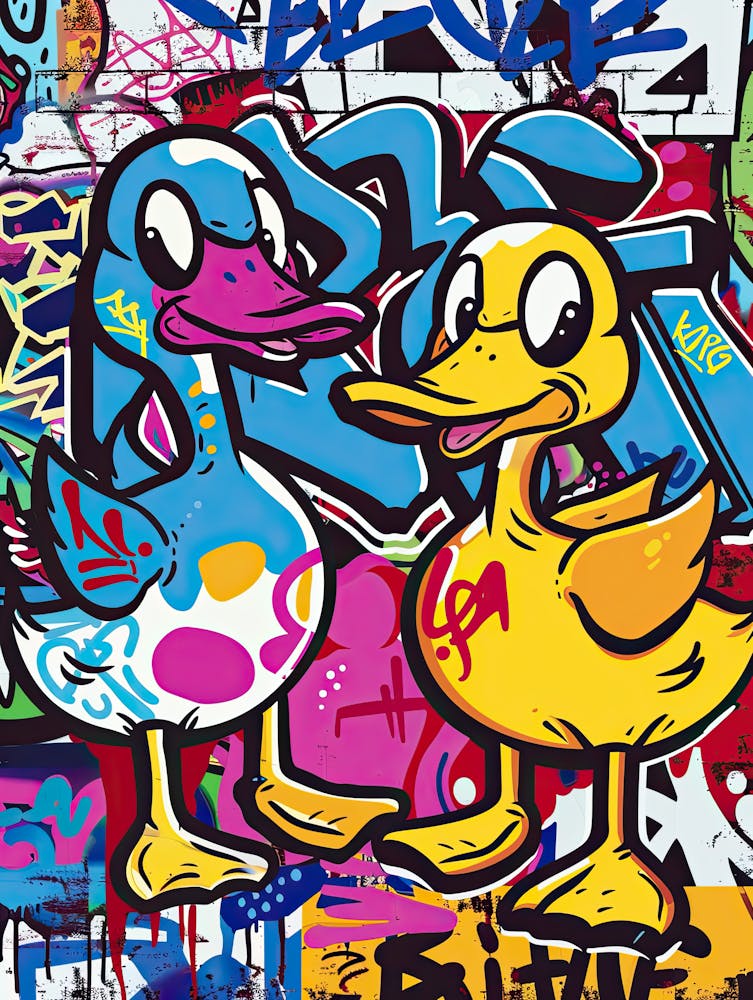 Ducks On Graffiti Art Print by Art-Syndicate – Fy!