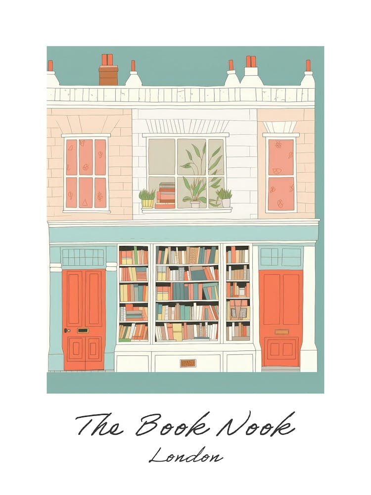London The Book Nook Pastel Colours 3 Poster Art Print by Cityscape Art ...