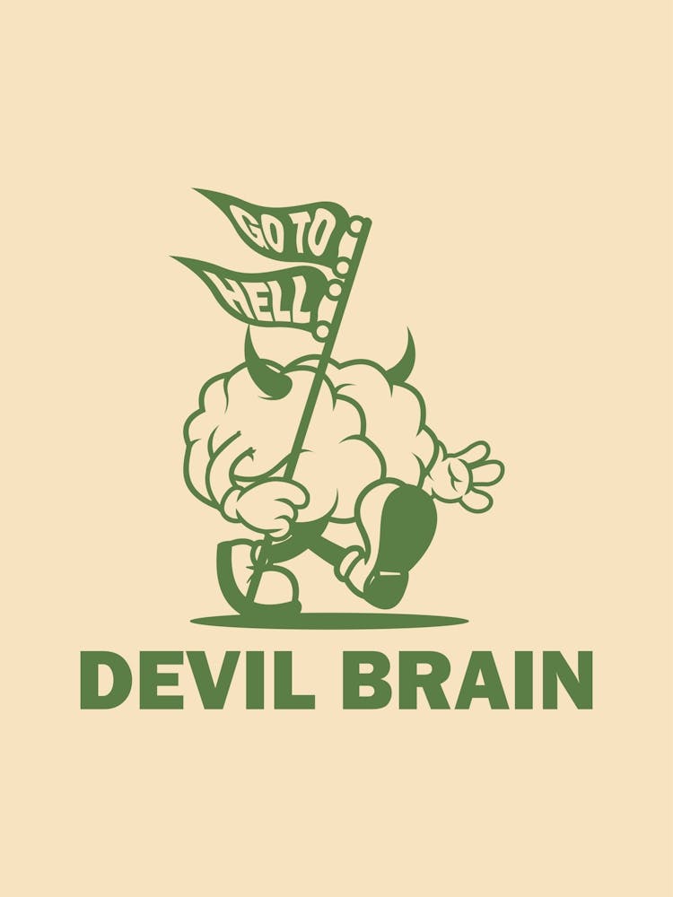 Retro Poster Funky Wall Art Retro Wall Decor Devil Brain Trendy Wall ...