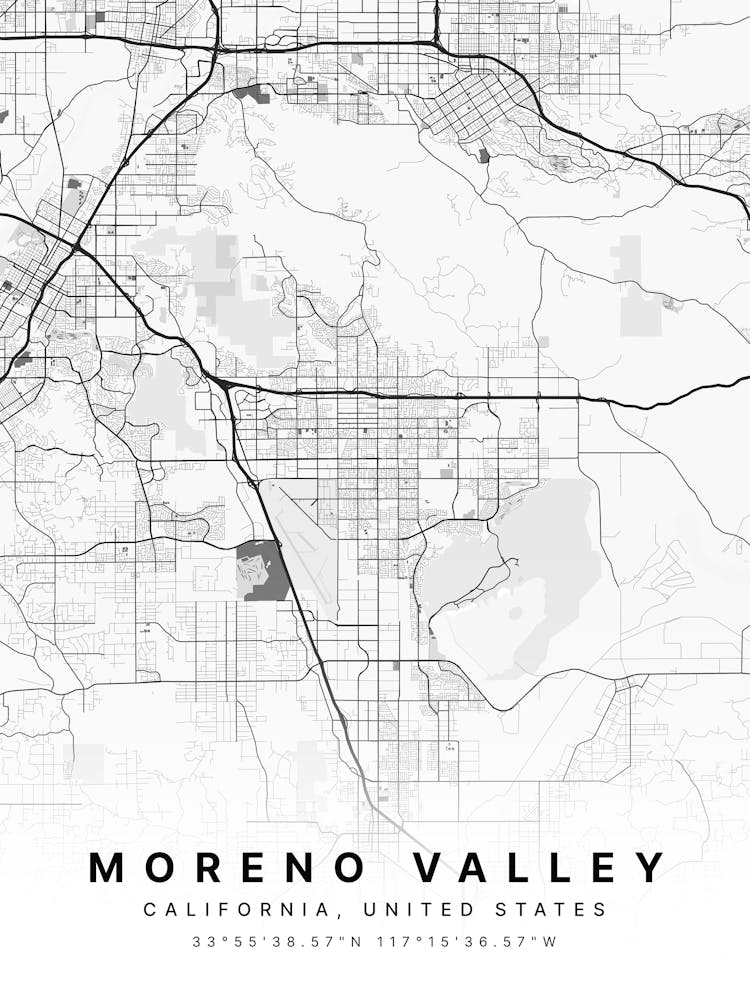 Moreno Valley California USA White Map Art Print by The Map Merchant – Fy!