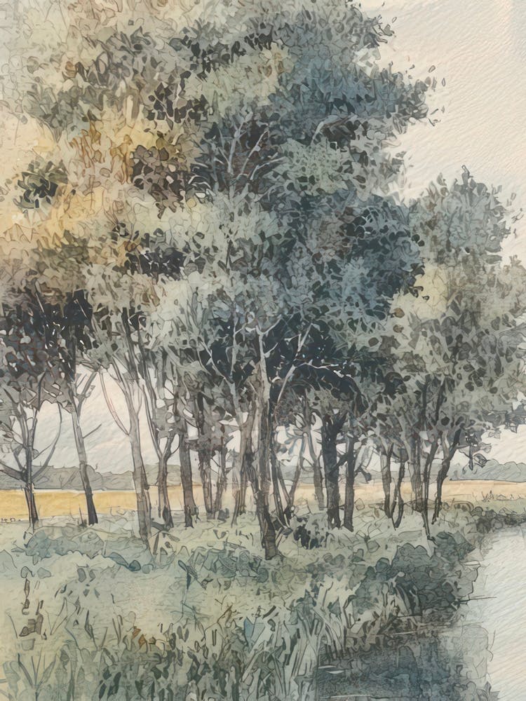 Summer Landscape With River And Trees Landscape Vintage Watercolour 1 ...
