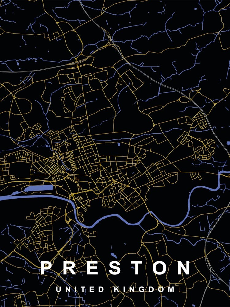 Preston City Map Black and Gold Art Print by Charnwood Prints – Fy!