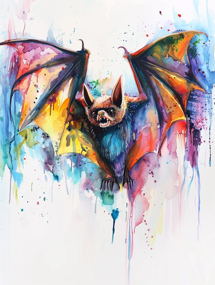 Bat Colourful Watercolour 4 Art Print by Critter Crafts – Fy!
