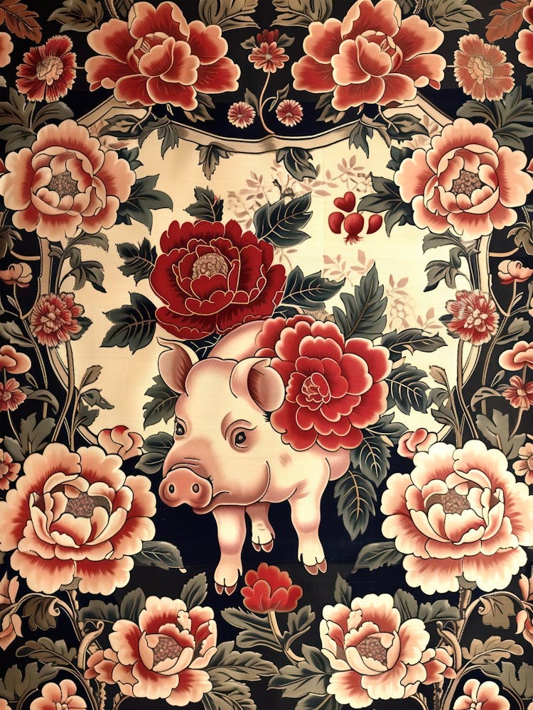 Chinese Lunar Year Of The Pig 2 Full William Morris Style Art Print by ...