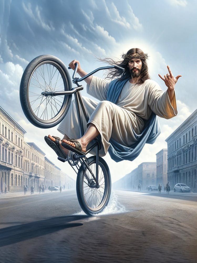 Jesus On A Bicycle Art Print by Shibuz4 Art – Fy!