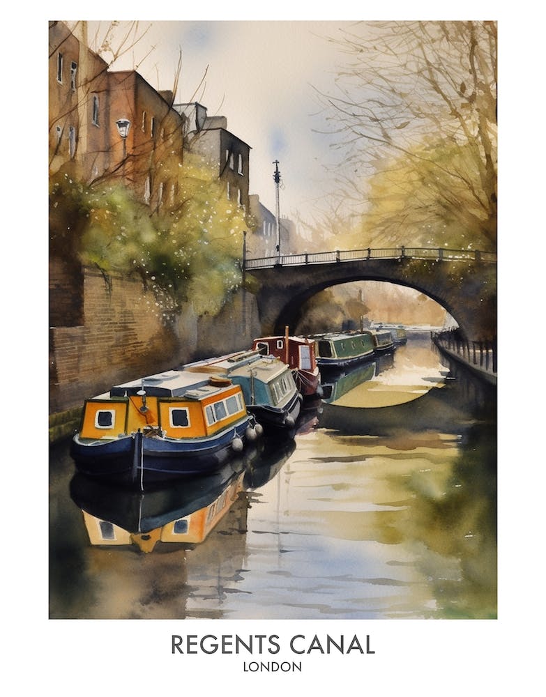 Regents Canal London Watercolour Travel Poster 2 Art Print by Fusion ...