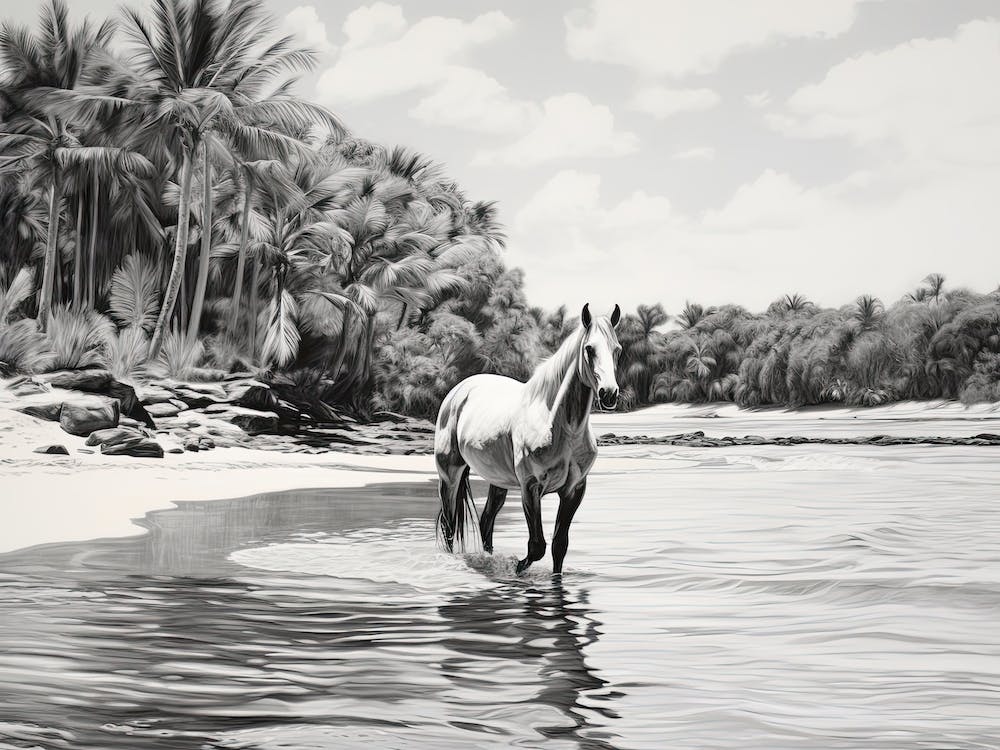 A Horse Oil Painting In Diani Beach, Kenya, Landscape 1 Art Print by ...