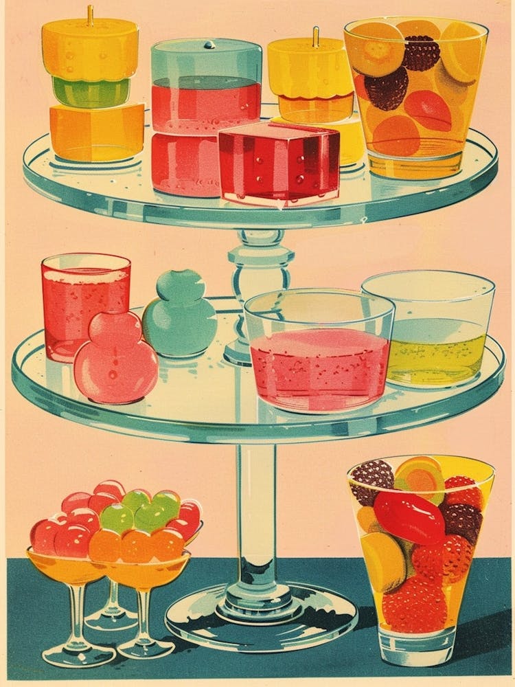 Retro Jelly Dessert Platter Illustration 3 Art Print by Bubblegum ...