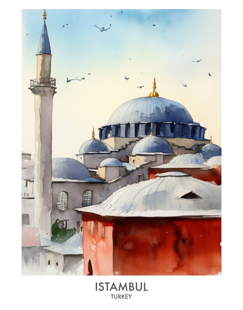 Istanbul 1 Watercolour Travel Poster Art Print by Fusion Designs – Fy!
