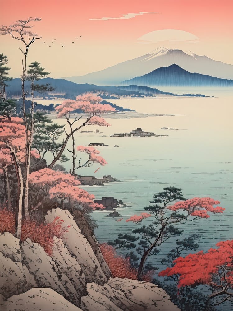 Lake Biwa In Shiga, Ukiyo E Drawing 2 Art Print by Ukiyo-e Wonders – Fy!