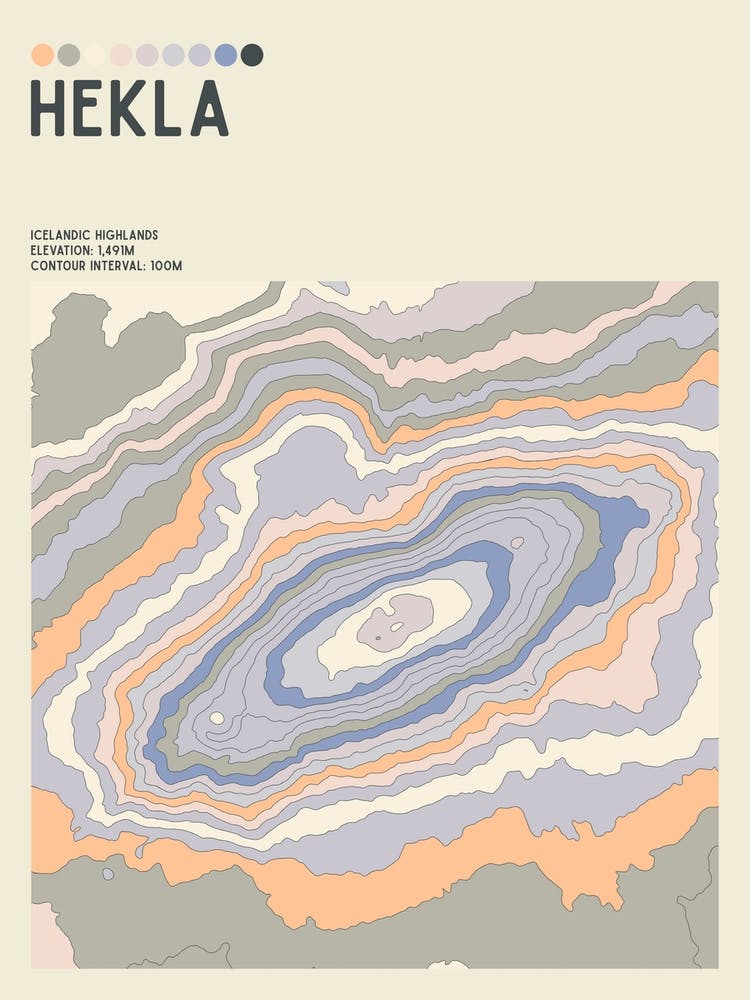 Hekla Iceland Topographic Contour Map Art Print by Counter Colour – Fy!