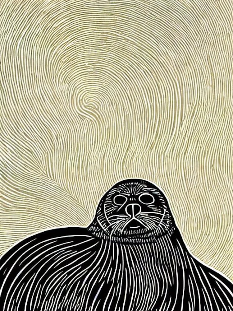 Ringed Seal Linocut Art Print by Sea Life Prints – Fy!