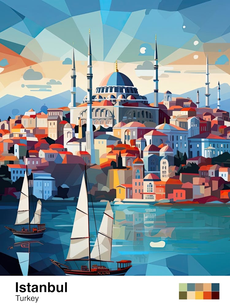 Istanbul, Turkey, Geometric Illustration 4 Poster Art Print by ...