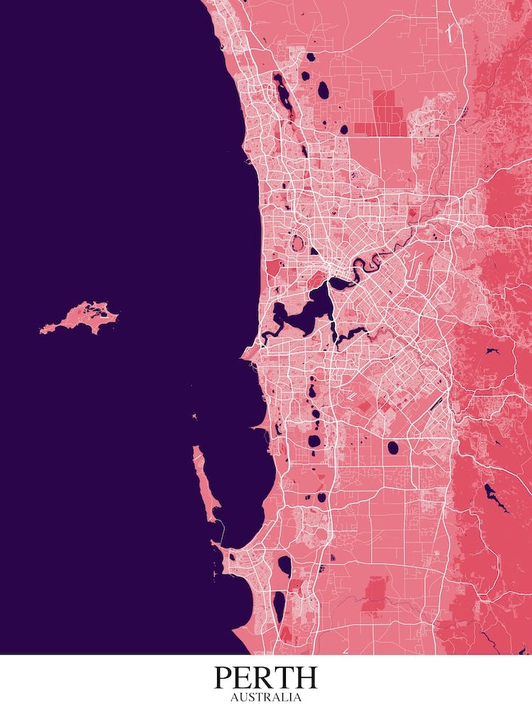 Perth Pink Purple Map Art Print by Mapply – Fy!