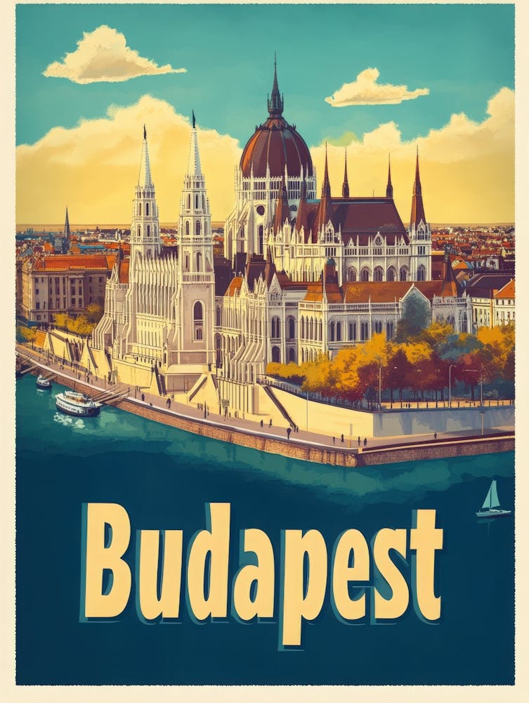 Aihrgdesign A Retro Travel Poster For Budapest Featuring The 5 Art ...