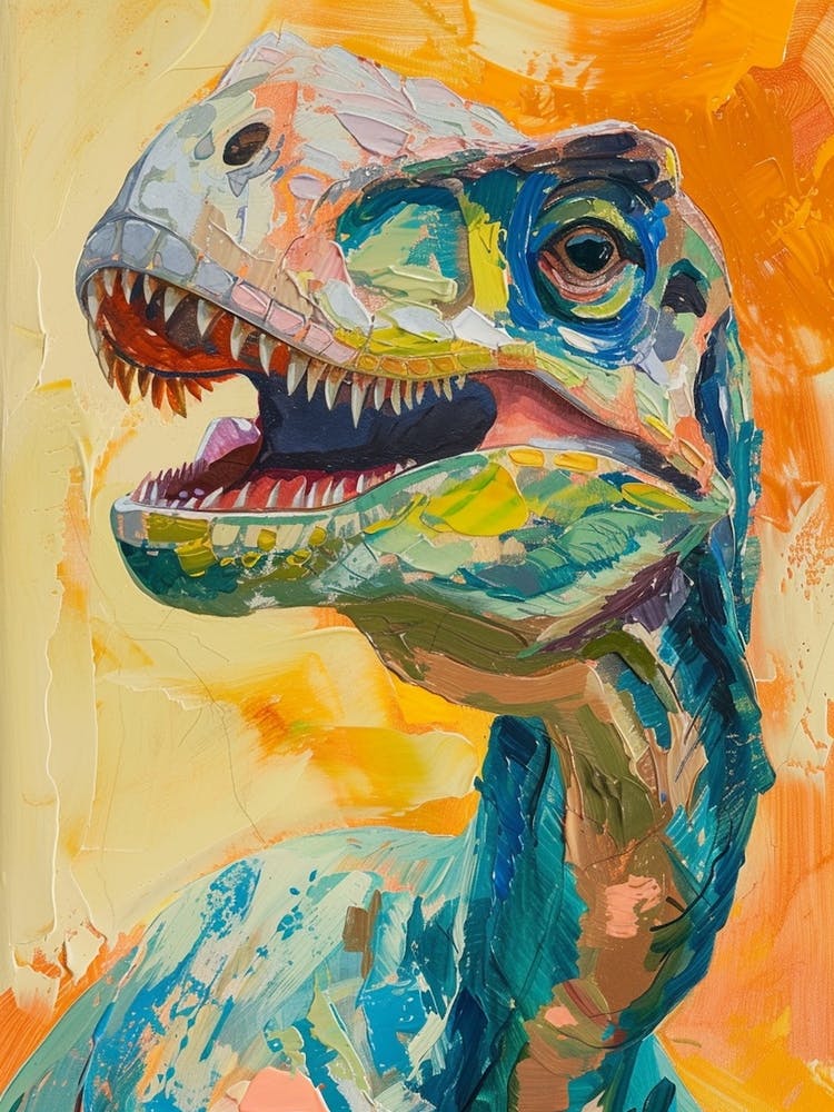 Orange Blue Abstract Dinosaur Portrait 1 Art Print by Dino Delights – Fy!