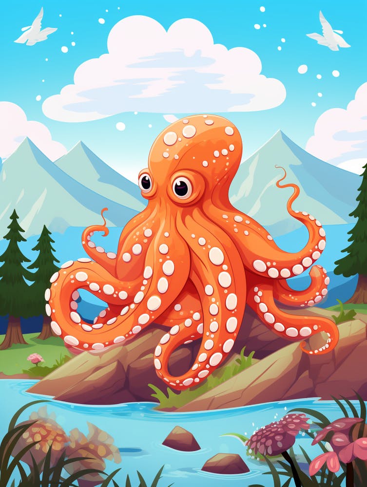 Giant Octopus Kids Illustration 3 Art Print by Aqua Art Gallery – Fy!