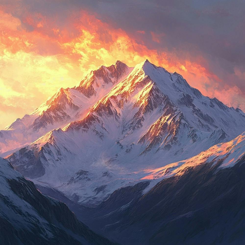 Dynamic Mountain Sunset Landscape 11 Art Print by BestArt – Fy!