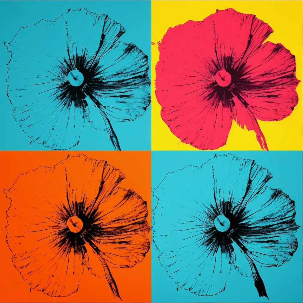 Andy Warhol Style Pop Art Flowers Flax Flower 4 Square Art Print by ...