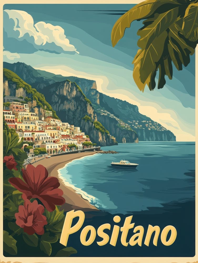 Aihrgdesign A Retro Travel Poster For Positano Featuring A Vi 33ede9c3 ...