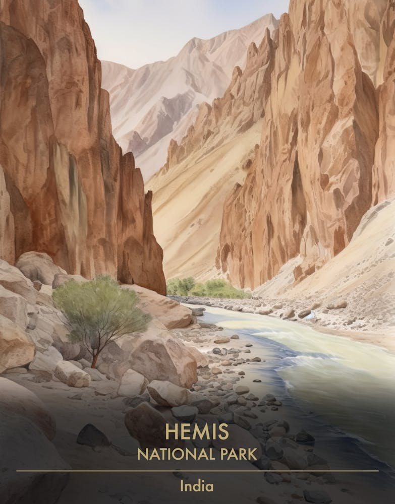 Hemis National Park India Watercolour 2 Art Print by Travel Poster ...