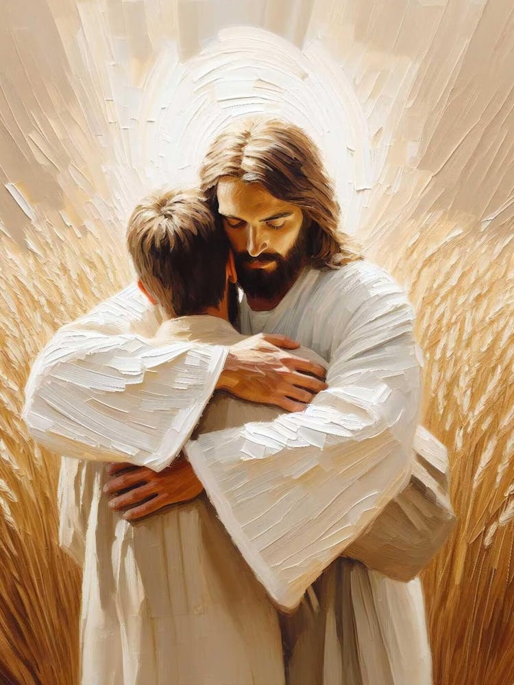 Safe With Him, Christian Art, Jesus Hugging A Man, Jesus Painting, Lds ...