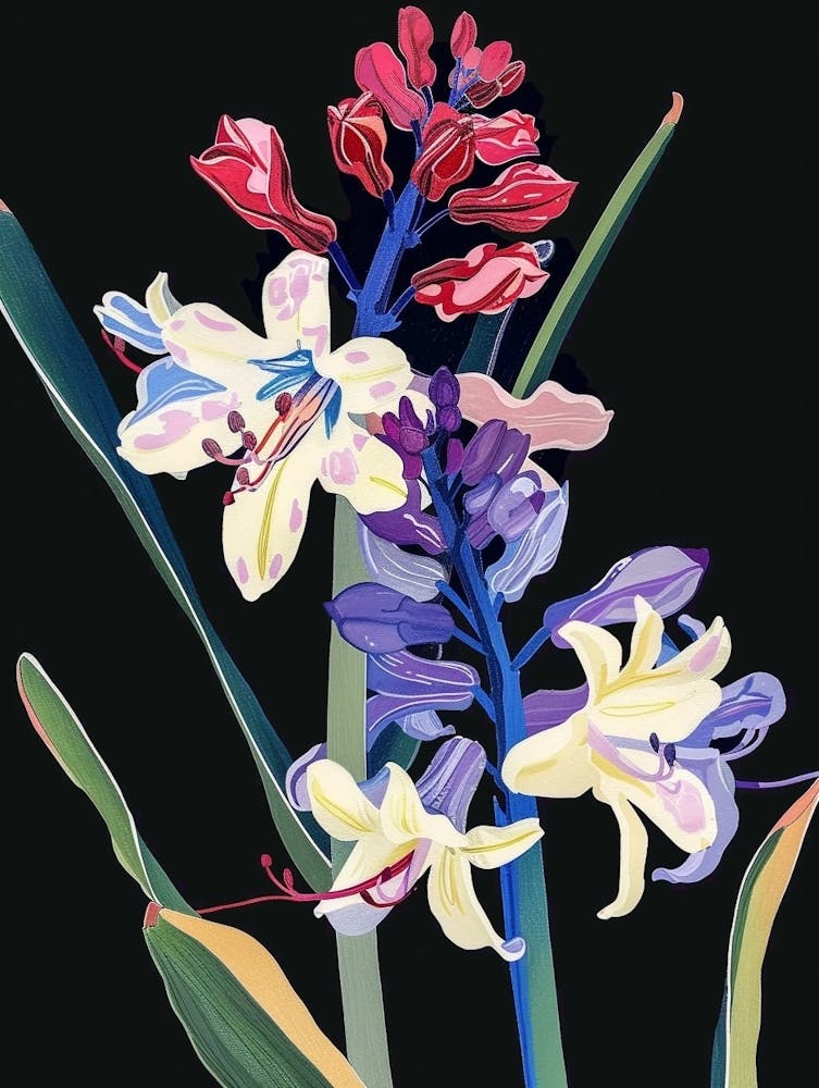 Neon Flowers On Black Hyacinth 4 Art Print by Botanic Studio – Fy!