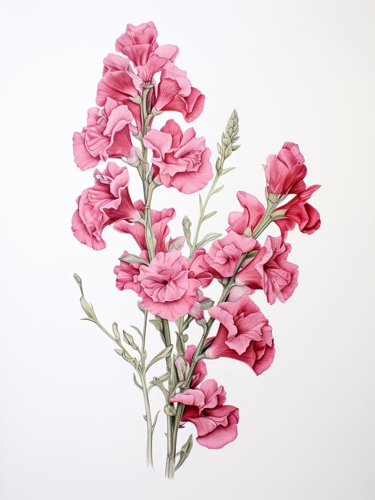 Snapdragons Flower Vintage Botanical 1 Art Print by Whimsical Meadows – Fy!