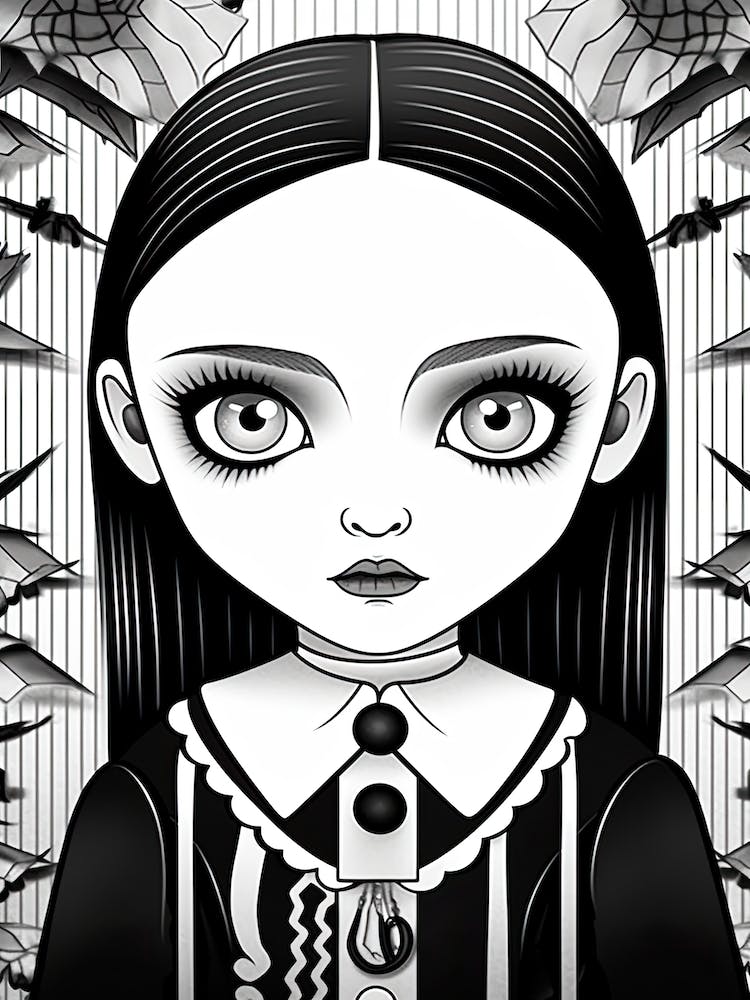 Wednesday Addams Line Art Cartoon 0 Fan Art Art Print by Fusion Designs ...