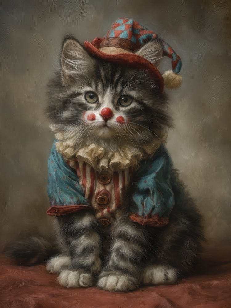 Clown Kitten 3 Art Print by Moving Clouds Art – Fy!