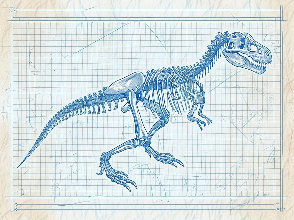 Deinonychus Skeleton Hand Drawn Blueprint 2 Art Print by Dino Delights ...