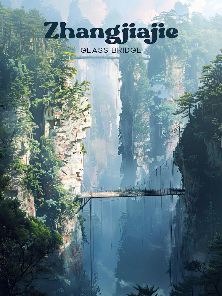Zhangjiajie Glass Bridge Wulingyuan Digital Travel Illustration Art ...