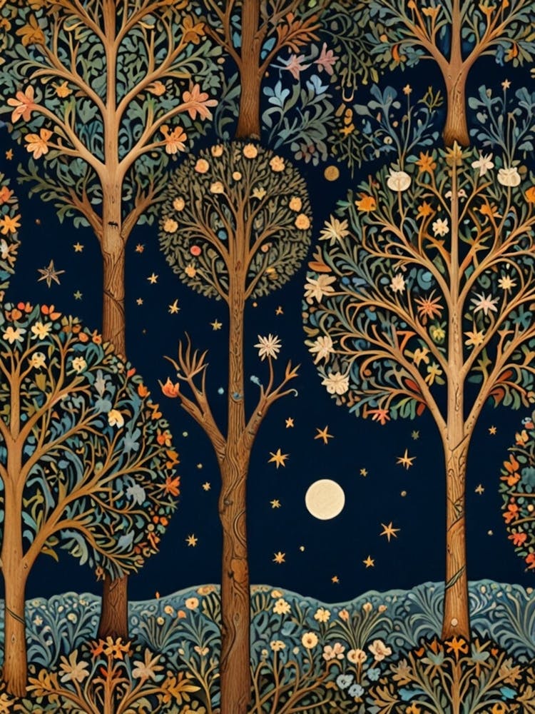 WILLIAM MORRIS Trees In The Moonlight Art Print by Ka Nguyen – Fy!