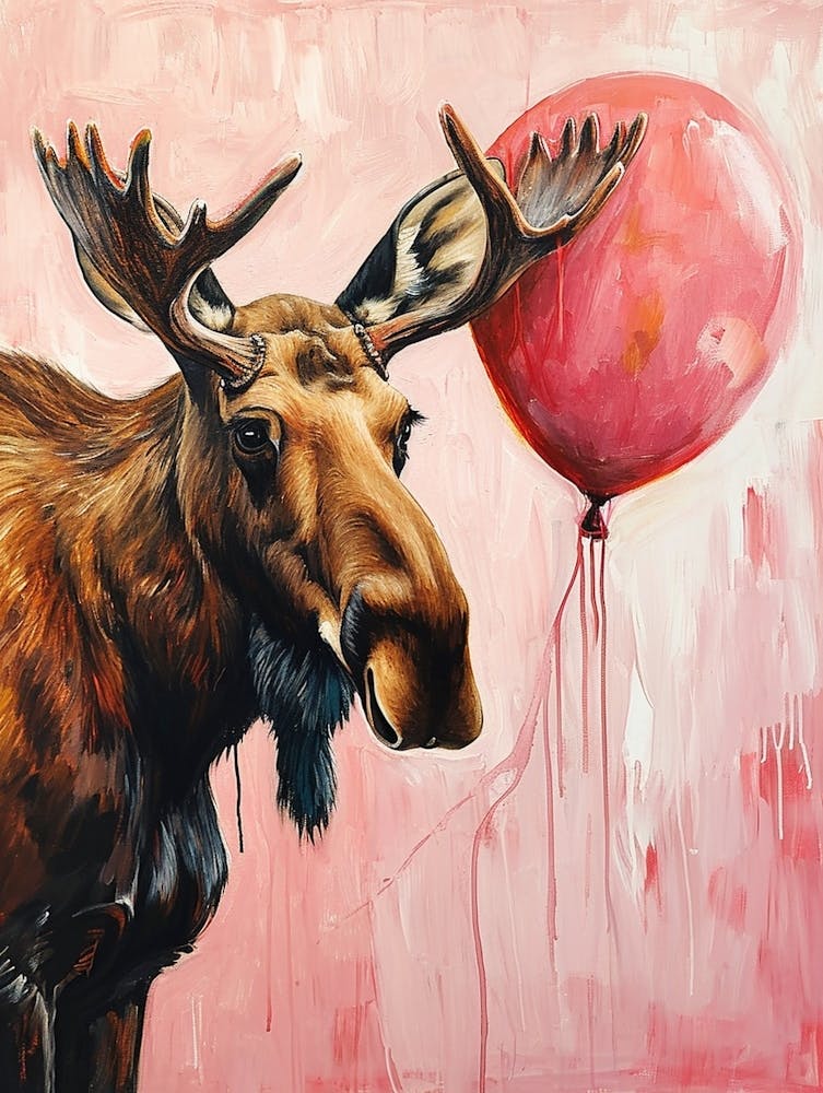 Cute Moose 3 With Balloon Art Print by Scribble Studio – Fy!