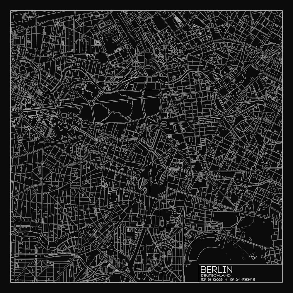 Berlin Deutschland city map white on black blueprint design Art Print ...