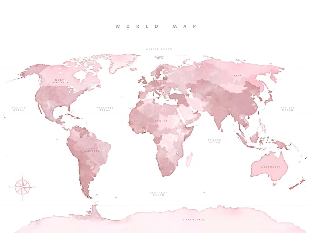 Pink World Map No 418 Art Print by Szafranscy Art Studio – Fy!