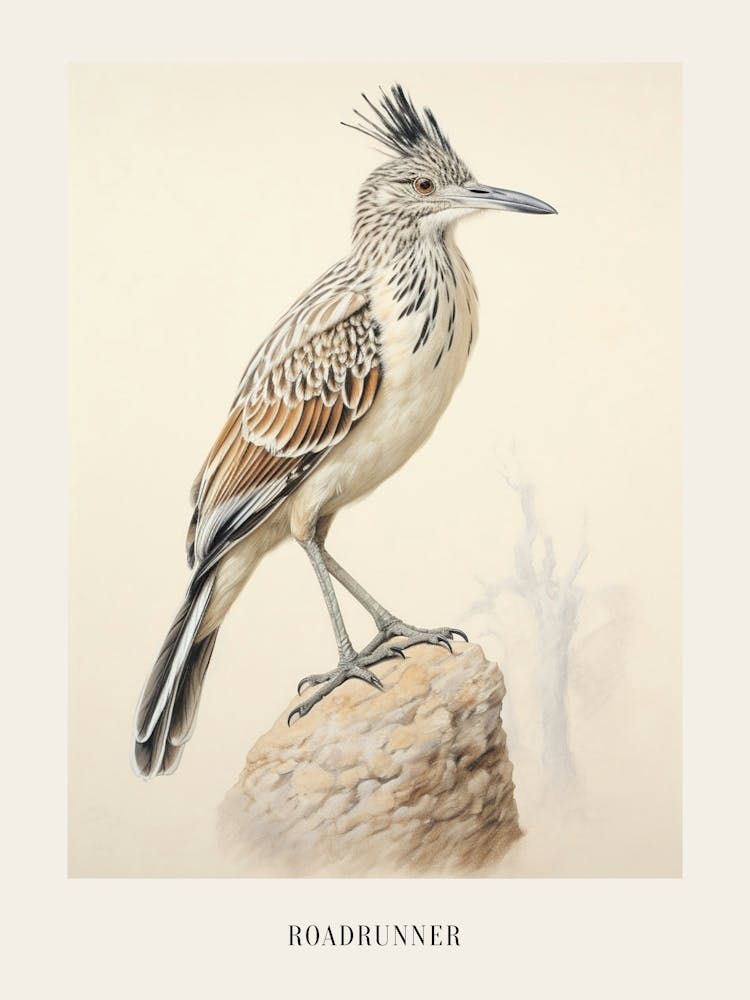 Vintage Bird Drawing Roadrunner 2 Poster Art Print by Feathered Muse – Fy!
