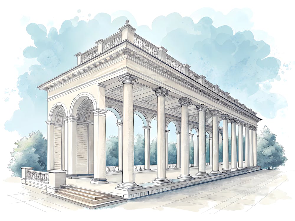 Minimalist Ink Sketch Of A Neoclassical Colonnade Art Print by Posterly ...