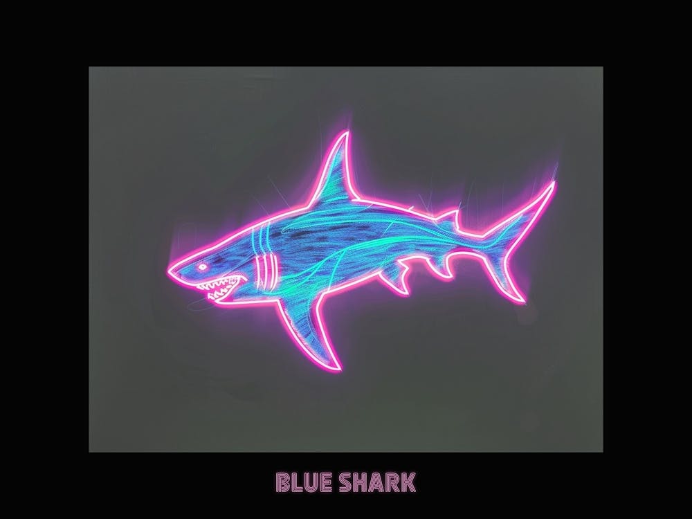 Neon Pink Blue Shark Poster 4 Art Print by Energy of the Sea – Fy!