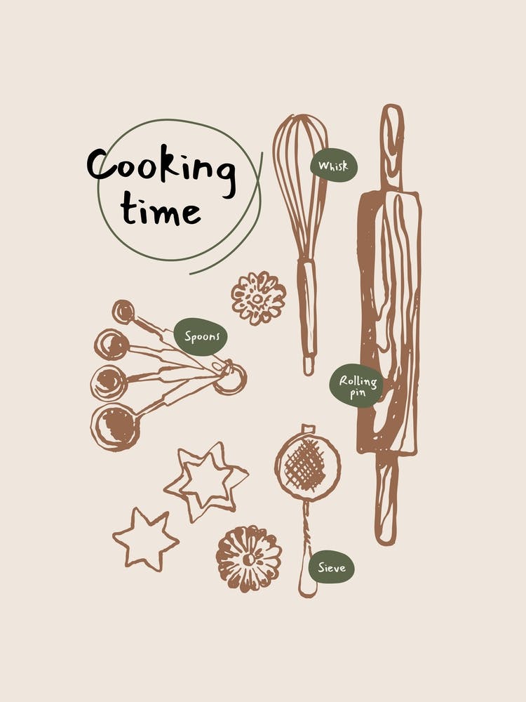 Cooking Time Poster – Kitchen Tools Line for Food Lovers Art Print by ...