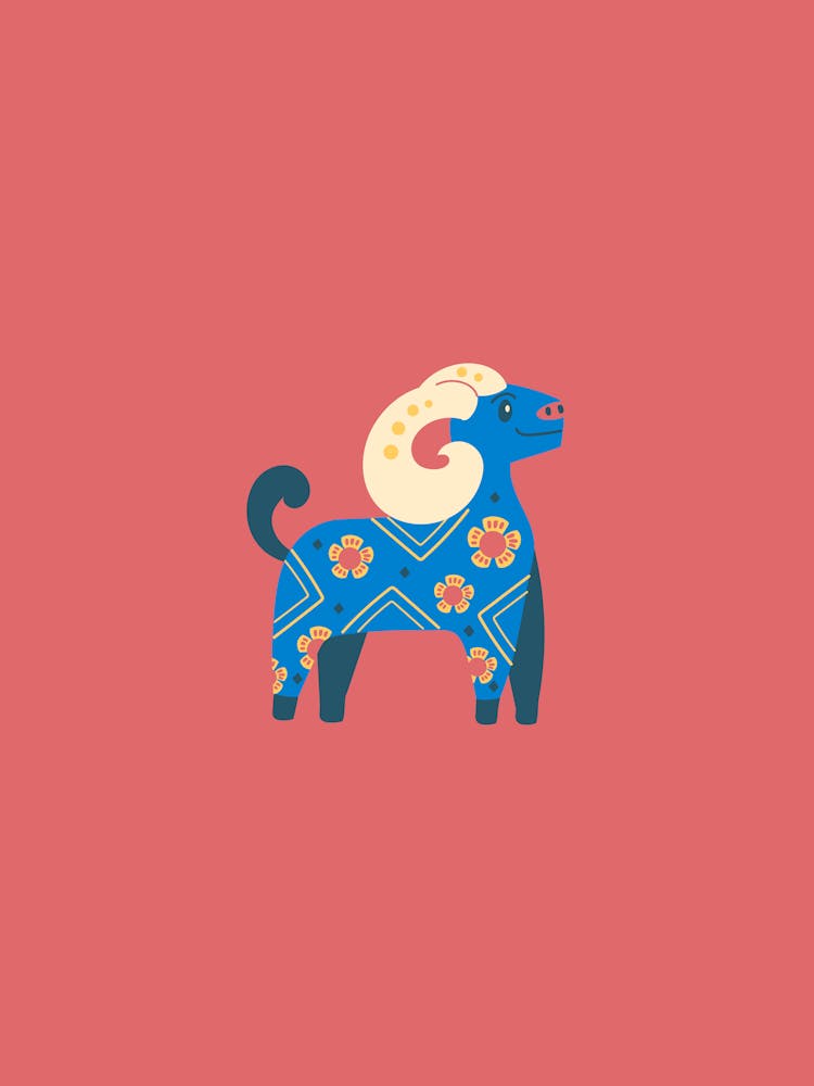 Chinese Ram Scandi Folk Art Print by Lewska Design – Fy!