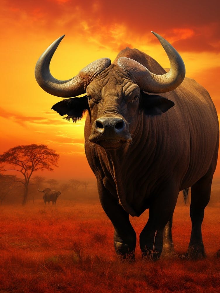 African Buffalo Sunset Portrait Realism 1 Art Print by AfricanWild ...