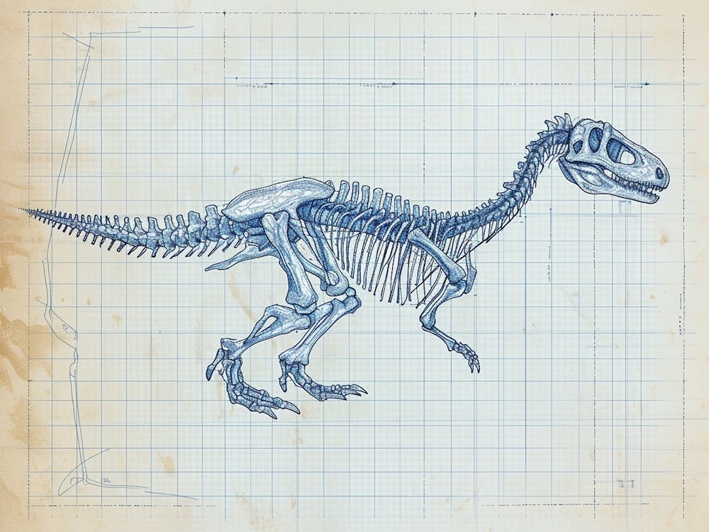 Compsognathus Dinosaur Skeleton Blueprint 1 Art Print by Dino Delights ...