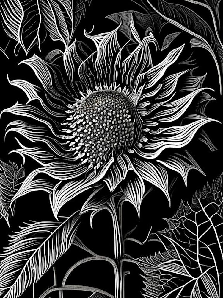 Sunflower Leaf Linocut 1 Art Print by Leaf & Stem Studio – Fy!