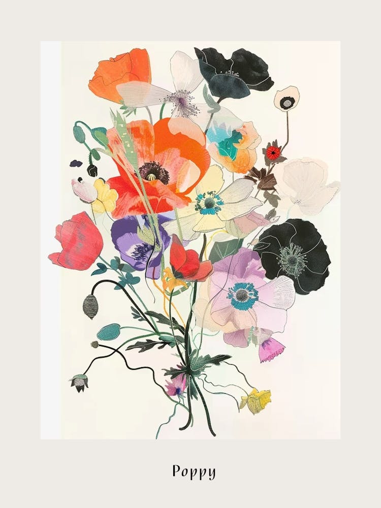 Poppy Collage Flower Bouquet Poster Art Print by Botanic Studio – Fy!