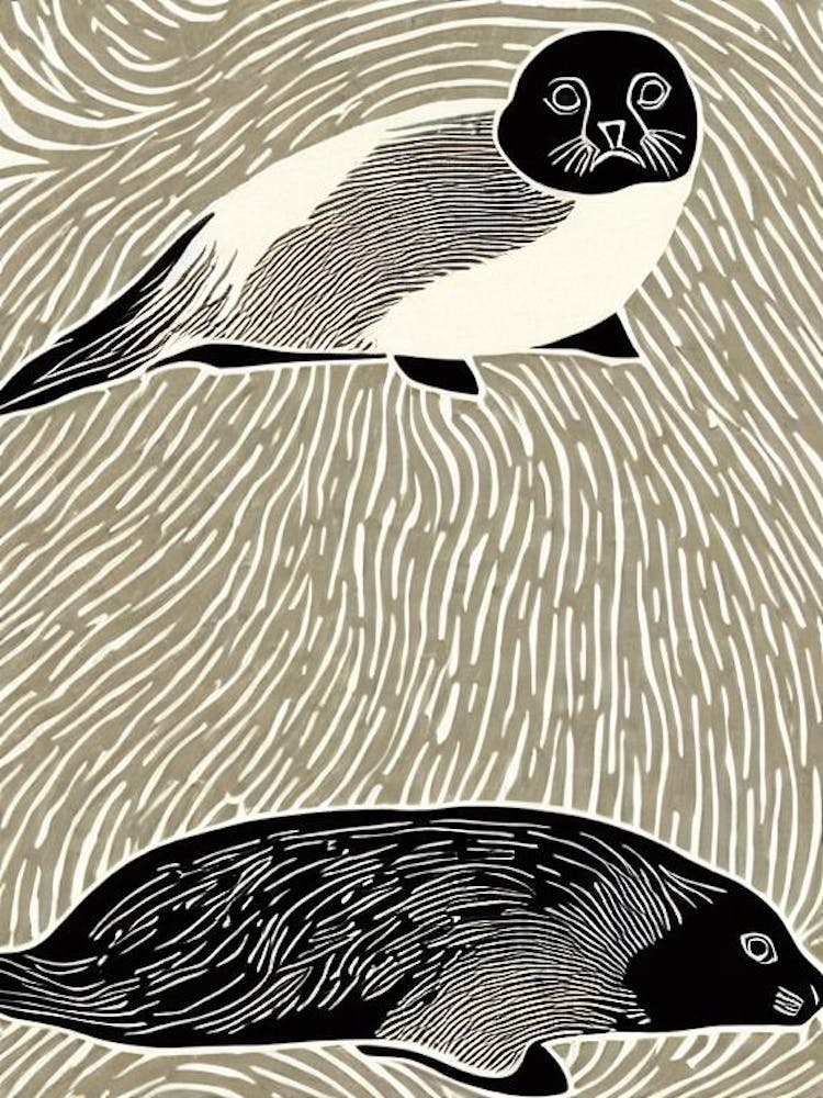 Ringed Seal II Linocut Art Print by Sea Life Prints – Fy!