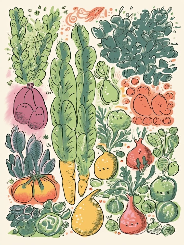 Cute Kawaii Group Of Vegetables 6 Art Print by Colourful Harvest – Fy!
