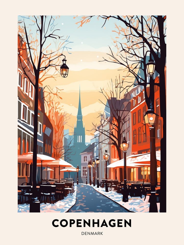 Vintage Winter Travel Poster Copenhagen Denmark 3 Art Print by Bon ...