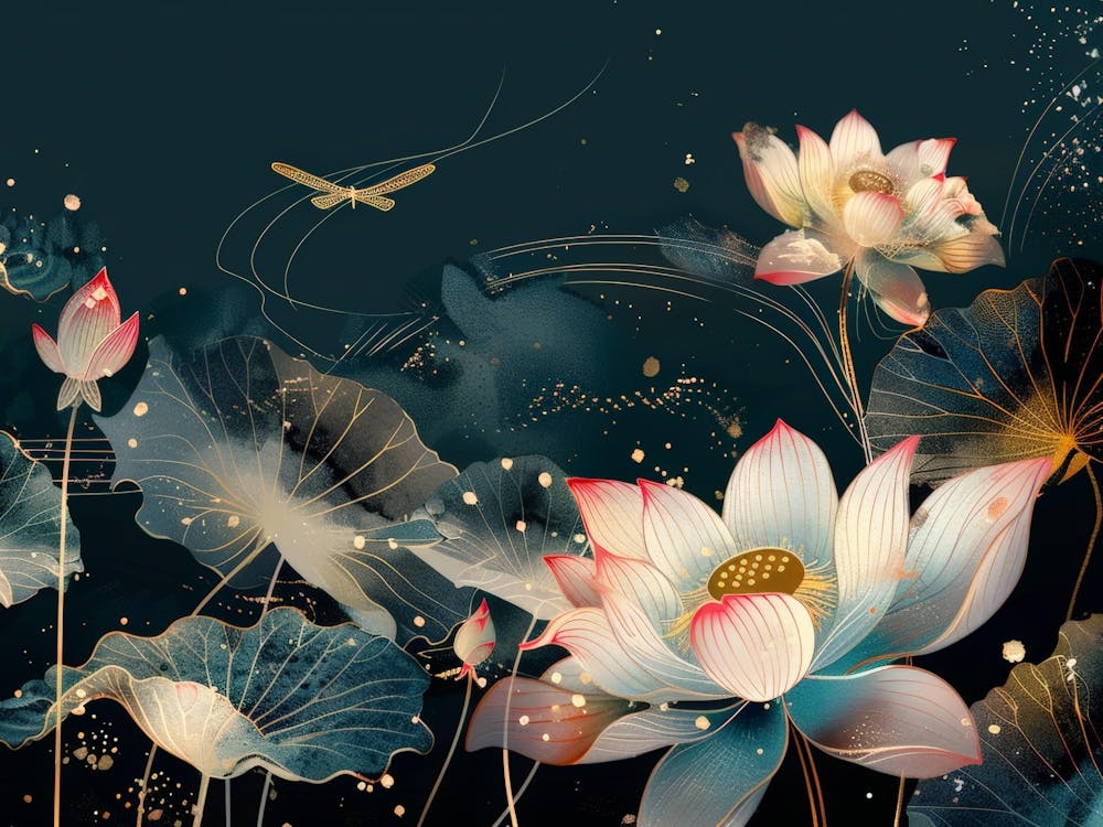 Lotus Flower Painting 2 Art Print by Moving Clouds Art – Fy!